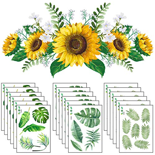 Dorakitten Leaf Wall Decals, Dorakitten Sunflower Wall Stickers DIY Tropical Palm Leaf Wall Art Decal Waterproof Leaf Stickers for Kitchen Bathroom Living Room