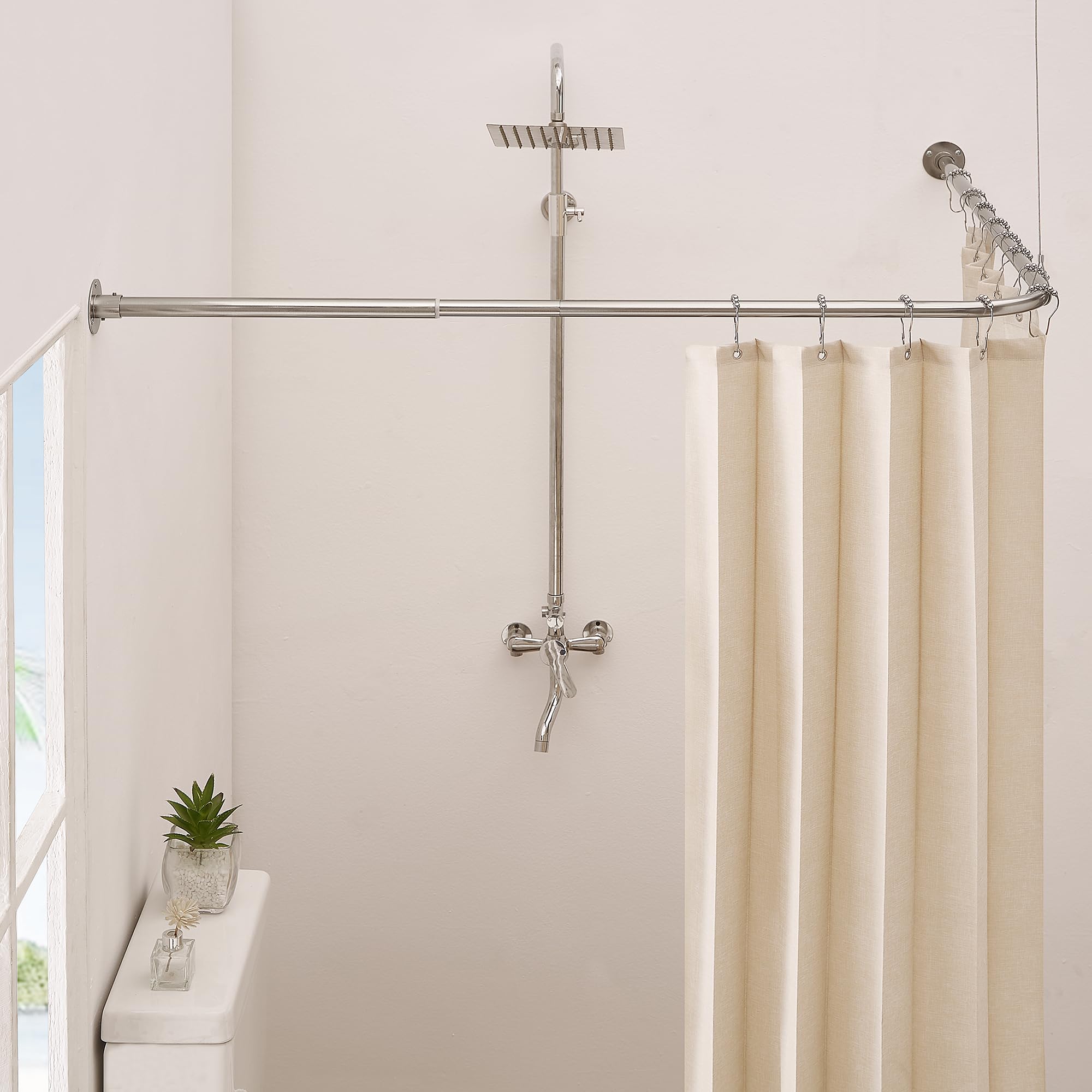 Crkmire 2 Pcs Shower Curtain Rod Accesorios for Corner Shower Rod, Extended Long Rod 15.75in (40cm) Length Rod for Bathroom
