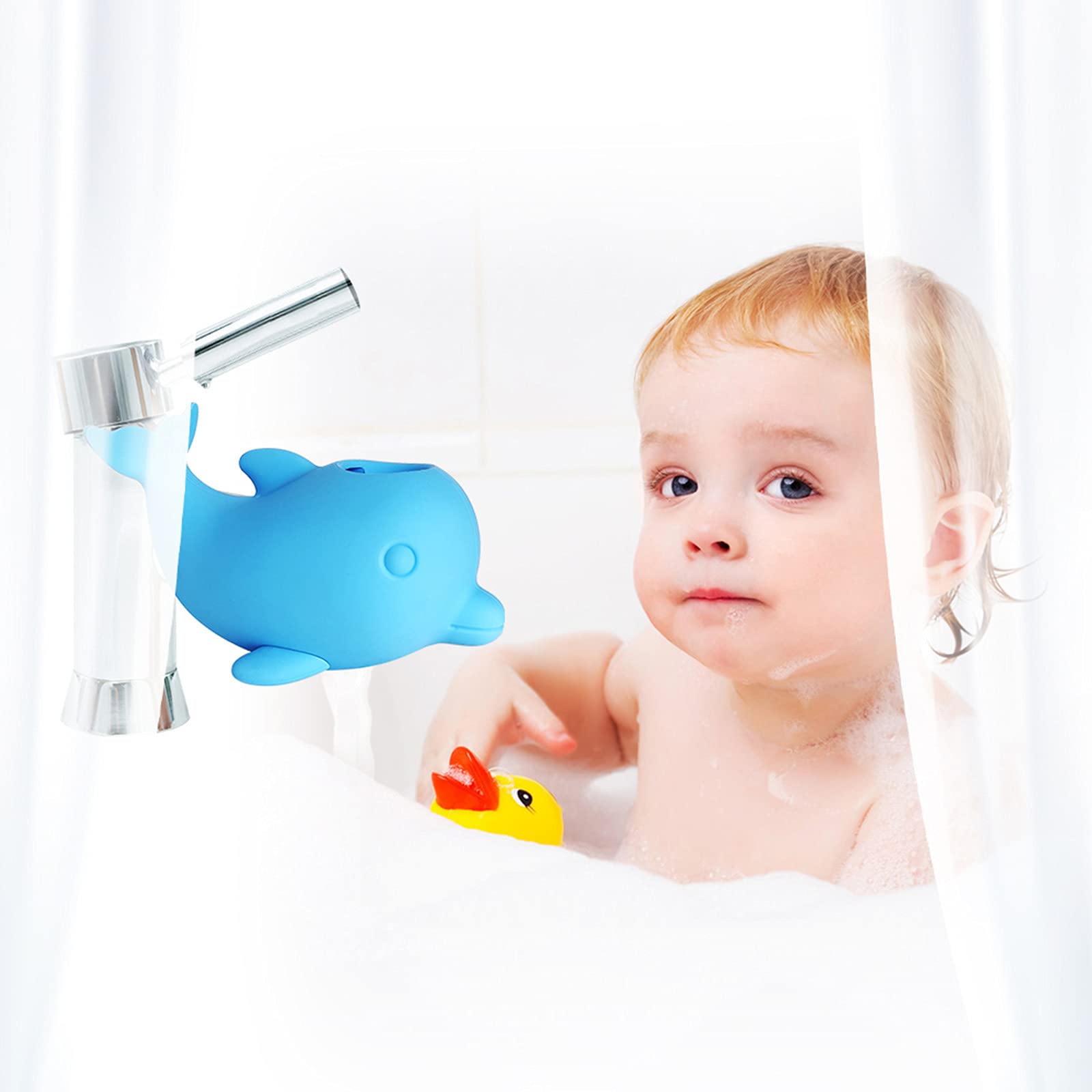 ALIBEBE Dolphin Bath Spout Cover Faucet Cover for Bathtub Baby Kids Soft Silicone Blue