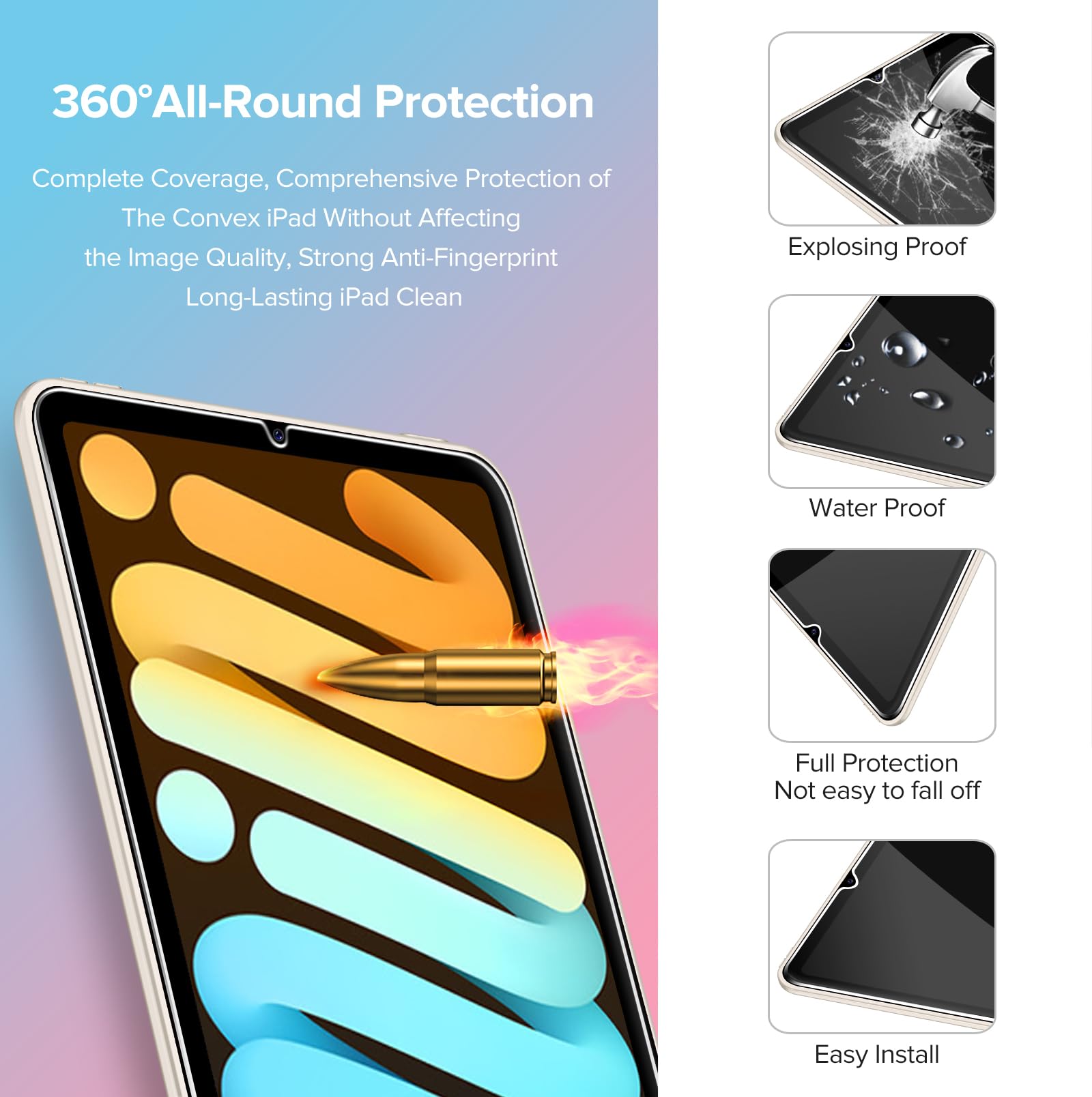 ivoler 2 Pack Tempered Glass for iPad Mini 7 8.3" 2024 (A17 Pro)/iPad Mini 6 8.3" 2021 with [Alignment Frame] Screen Protector, Compatible with Face ID&Apple Pencil for iPad Mini 6th/7th Generation