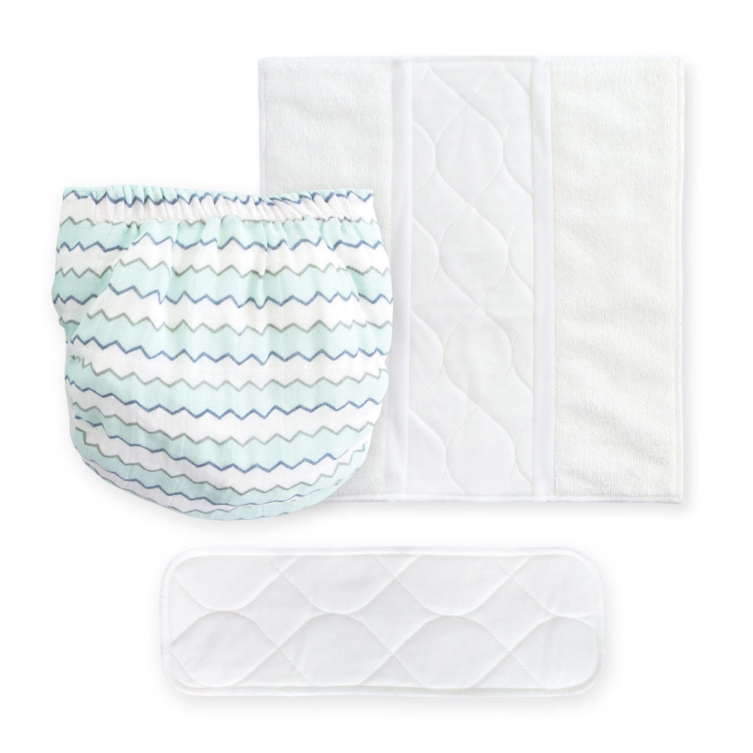 Amazing Baby Hybrid Cloth Diaper Cover with Pocket-Sling, Small, Sz 2 (8-15 lbs), Use with Boosties Inserts, Denim Mini Chevron, SmartNappy Set includes Muslin Cover + Tri-fold Insert + Booster Pad