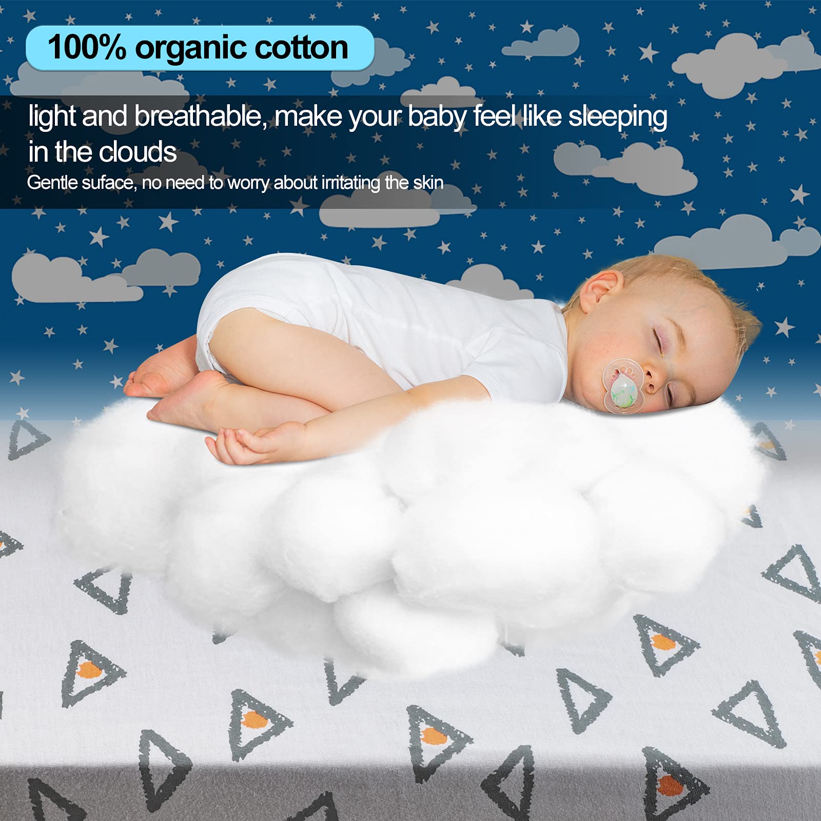 MOEMOE BABY Bassinet Sheets, 3 Pack Fitted Bassinet Sheets for Baby Boys and Girls, 100% Cotton Bassinet Cover for Oval, Hourglass & Rectangle Mattress