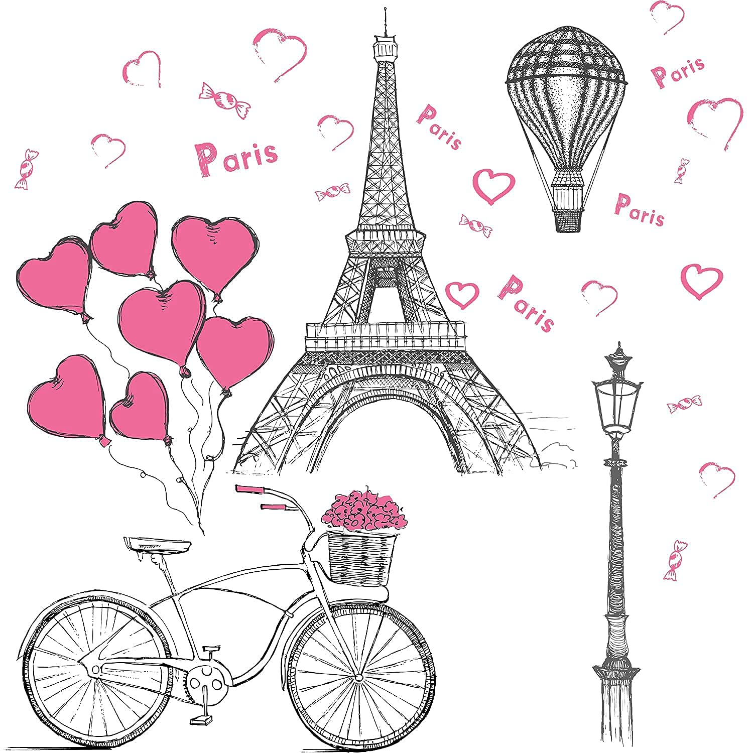 CIWEI Paris Wall Stickers- Eiffel Tower Wall Decal- Paris Wall Decor for Girl Bedroom Living Room Paris Themed Party Decoration 23.6 × 35.4 Inch