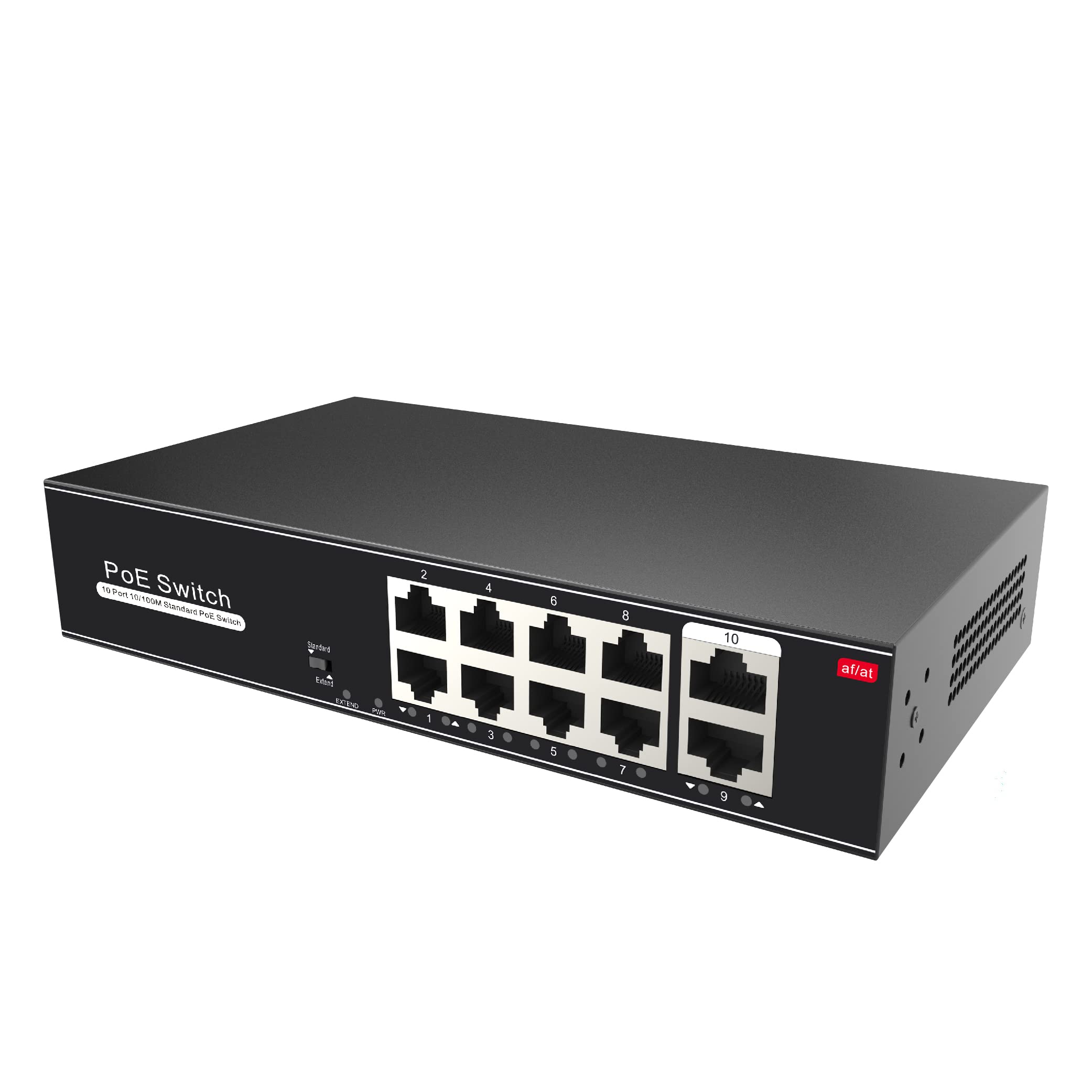 8 Port PoE Switch with 2 Uplink, 802.3af/at PoE+ 100Mbps, 100W Built-in Power, Extend to 250 Meter, Metal Plug & Play, Unmanaged POE Switch