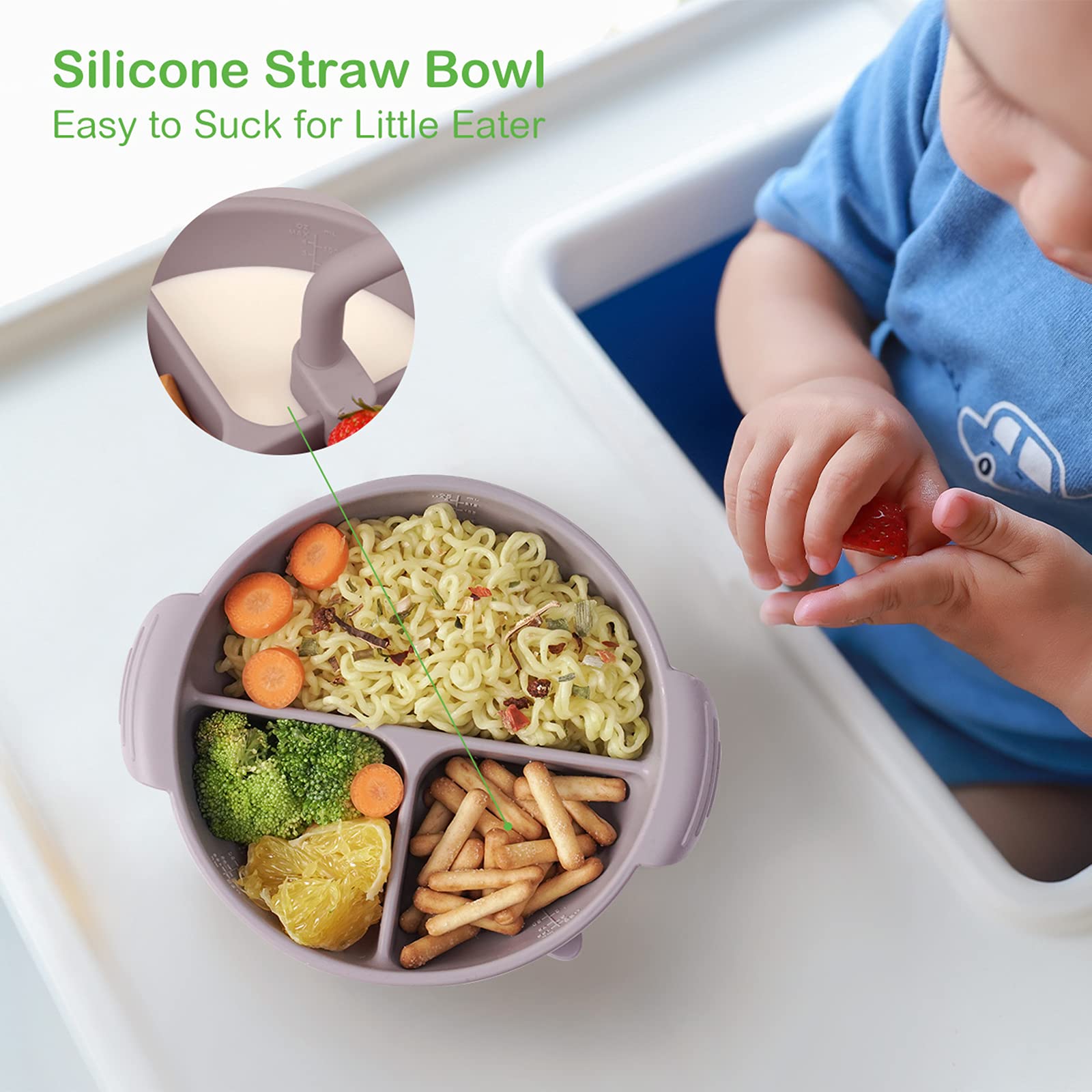 haakaa Silicone Divided Suction Bowl, Suction Plates For Babies and Toddlers - Divided Siicone Bowl For Baby Toddler Self-Feeding - Stay Put Bowl, Stone