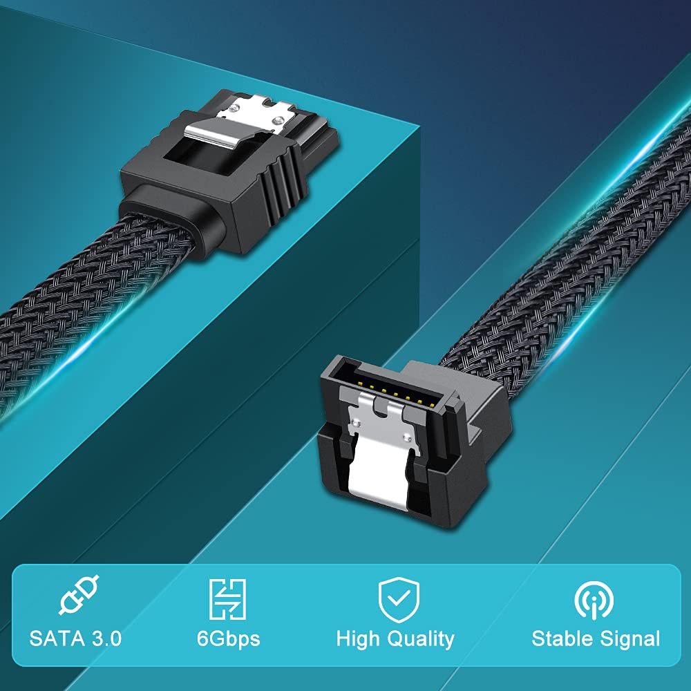 ELECTOP SATA III Cable, 6Gbps 90 Degree Right Angle HDD SDD Data Cable, SATA 3.0 Nylon Braided Cable with Locking Latch for SATA HDD, SSD, CD Driver, CD Writer(20 Inch, Black,5 Pack)
