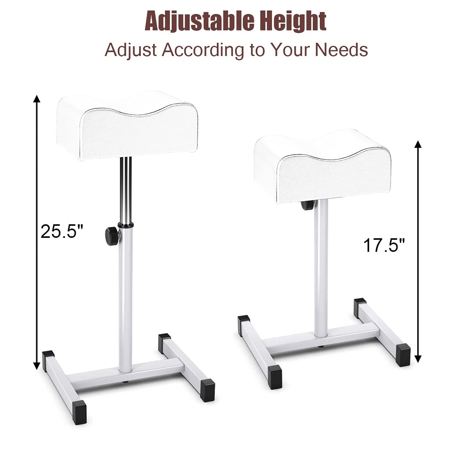 CHAOEEMY Pedicure Foot Rest Adjustable Manicure Height Technician Stand Stool with Non-Slip Legs Nail Equipment Salon Spa,White