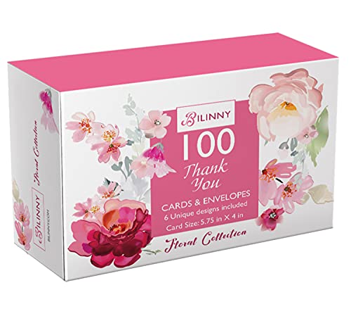 Bilinny Thank You Cards With Envelopes Bulk 100 Pack - Extra Thick Cards In Beautiful Gift Box.