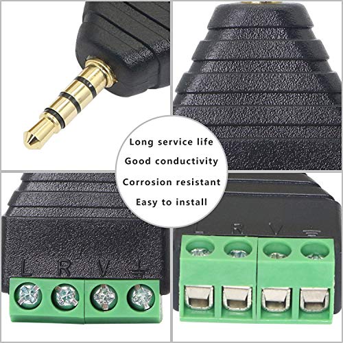 GELRHONR 3.5mm 4 Screw Terminal Adapter, 1/8 Inch 4 Pole Stereo TRRS Audio Plug Solderless Converter for Headphone Headset and Earphone(3-Pack)