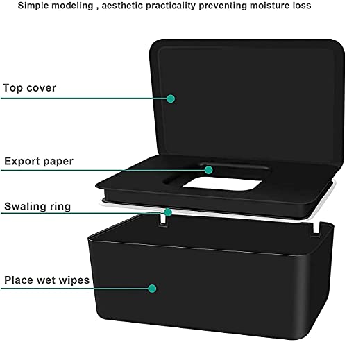 LEFUYAN Wipes Dispenser, Tissue Storage Box Case Wet Wipes Dispenser Holder with Lid for Vanity, Countertops, Desk, Office, Dorm (Black)
