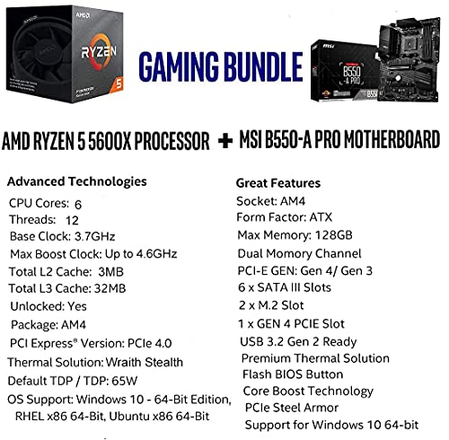 INLAND Micro Center AMD Ryzen 5 5600X Desktop Processor 6-core 12-Thread Up to 4.6GHz Unlocked with MSI B550-A PRO AM4 DDR4 ATX Motherboard PCIe 4.0 M.2 USB 3.2 Gen 2
