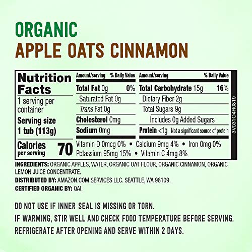 Amazon Brand - Mama Bear Organic Baby Food, Apple Oats Cinnamon, 4 Ounce Cup, Pack of 1