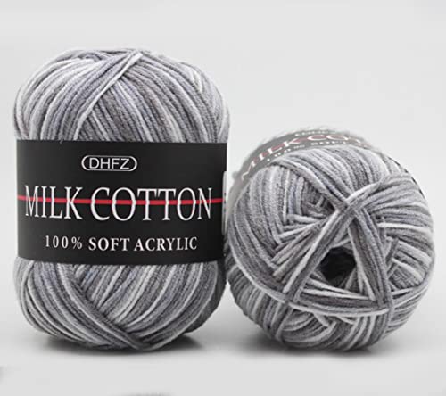 2 Balls Total 100g Milk Cotton Yarn Soft Warm Baby Yarn Space Dyed Gradually Changing Color Knitting Yarn Sweater Scarf Crochet Yarn (07-Gray)
