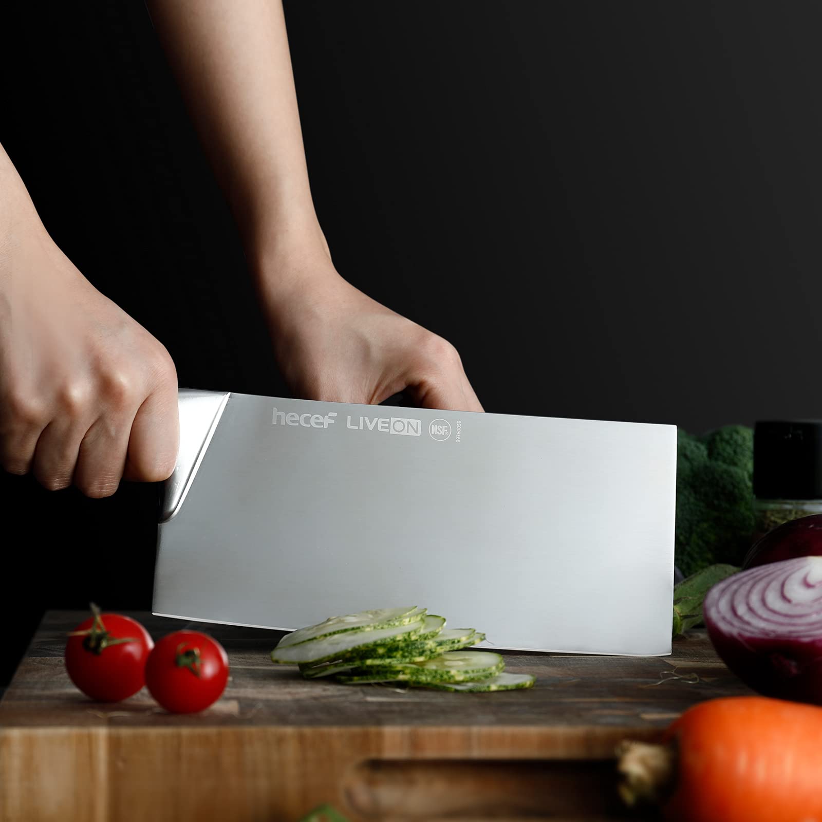 hecef Cleaver Knife 8.2 Inch, Chinese Chef Knife, German Stainless Steel Slicer Cleaver, Vegetable Meat Cutting Knife for Home & Restaurant, Yellow, NSF Certified