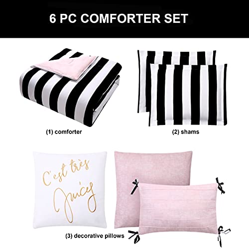 Juicy Couture JYZ010171 Cabana Stripe 6-Piece Reversible Set, King, Canaba Stripe Black