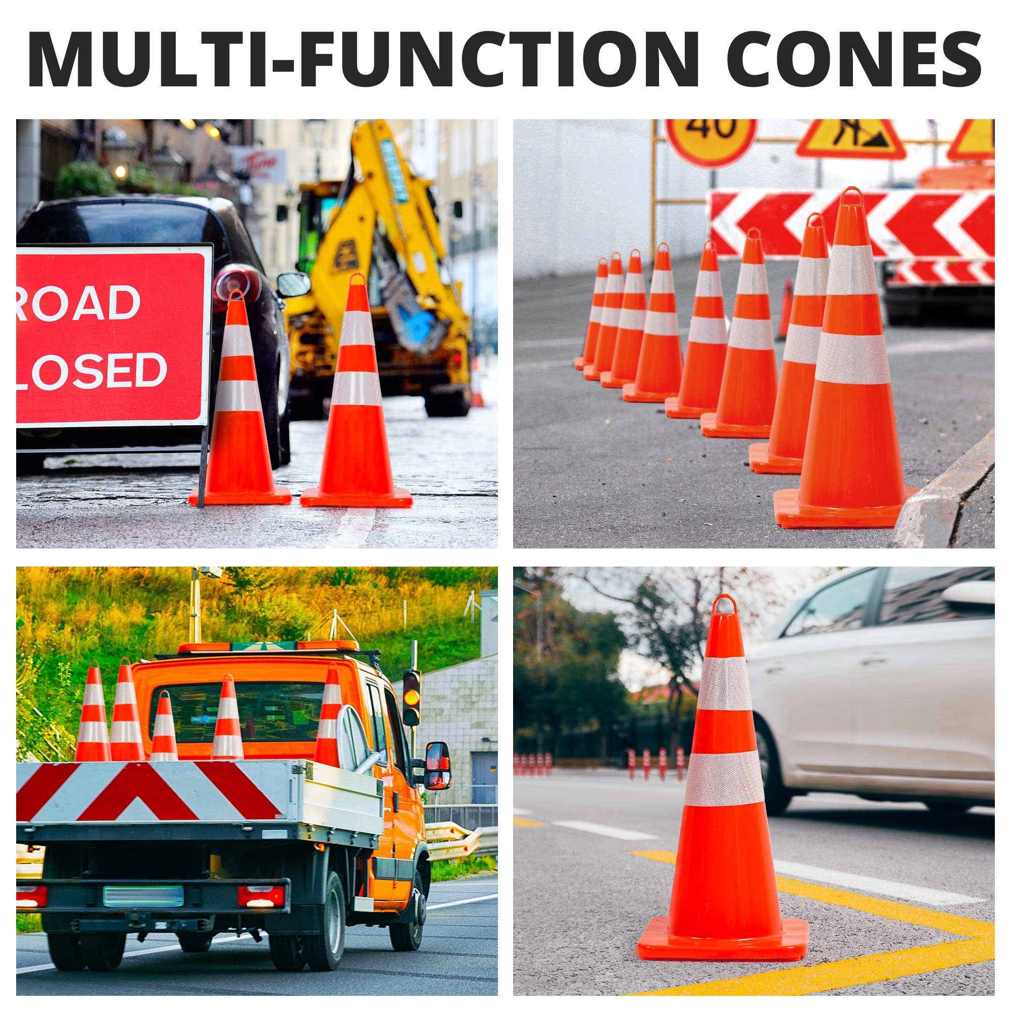 10 Pack Traffic Cones, 28 Inch Upgraded PVC Safety Cones with Reflective Collars Road Parking Cones Construction Cones for Parking Lot, Traffic Control, Driving Training