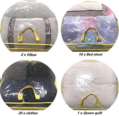 6 Pack Clear Storage Bags with Zipper and Handles, Vinyl Zippered Storage Bag for Clothes, Blanket, clothing, Quilts, Pillows, Bedding, 23x20x6 Inch