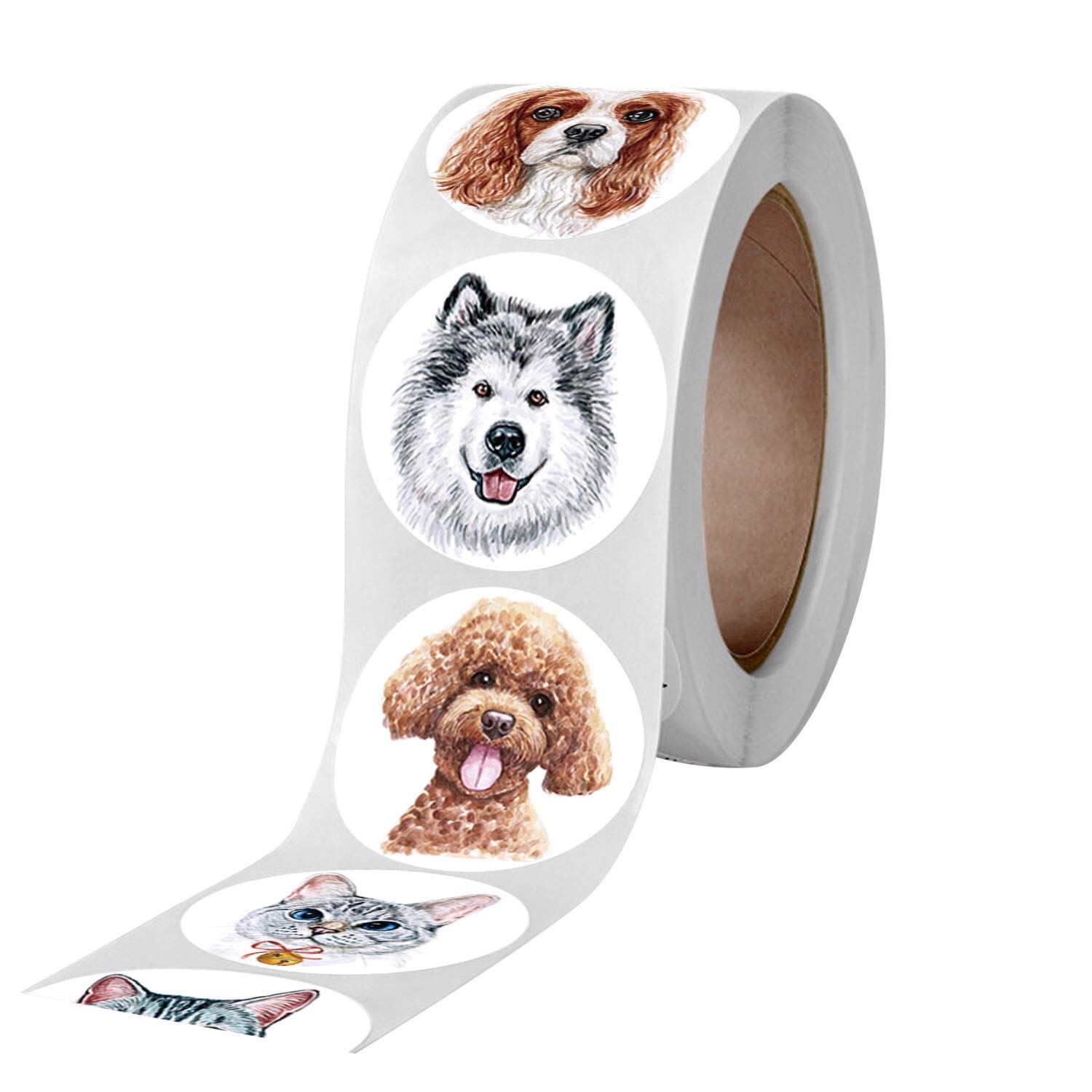 Animal Stickers 1'' Circle Labels Letters 500 Per Pack New Roll Handicraft Decoration Reward Sealing Cats Dogs Sticker Envelope Encourage Children's Gift (Animal)