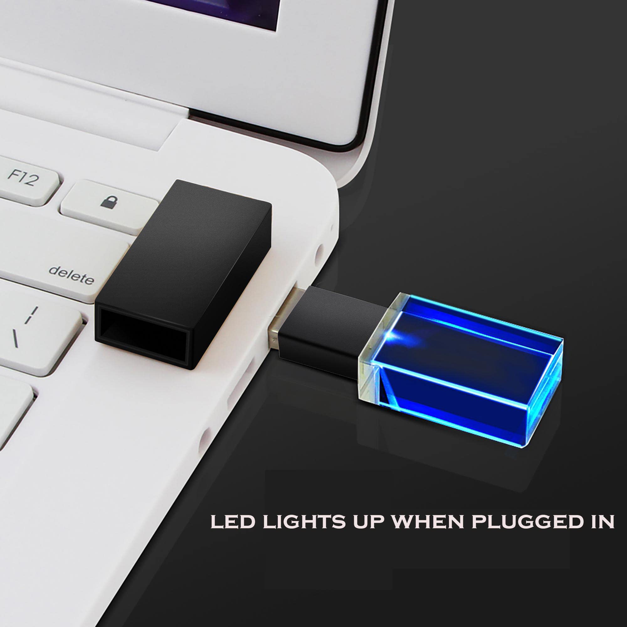 32GB USB 2.0 Flash Drive Novelty Crystal LED Light Glass Transparent Rectangle Shape Pen Drive Thumb Drive Memory Stick Memoria USB Pendrive Wedding Gift