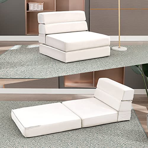 Mjkone Folding Futon Sofa Bed, Modern Convertible Couch for Compact Living Room Office Apartment Space, Modular Sectional Sofa for Resting Camping- Single, Beige