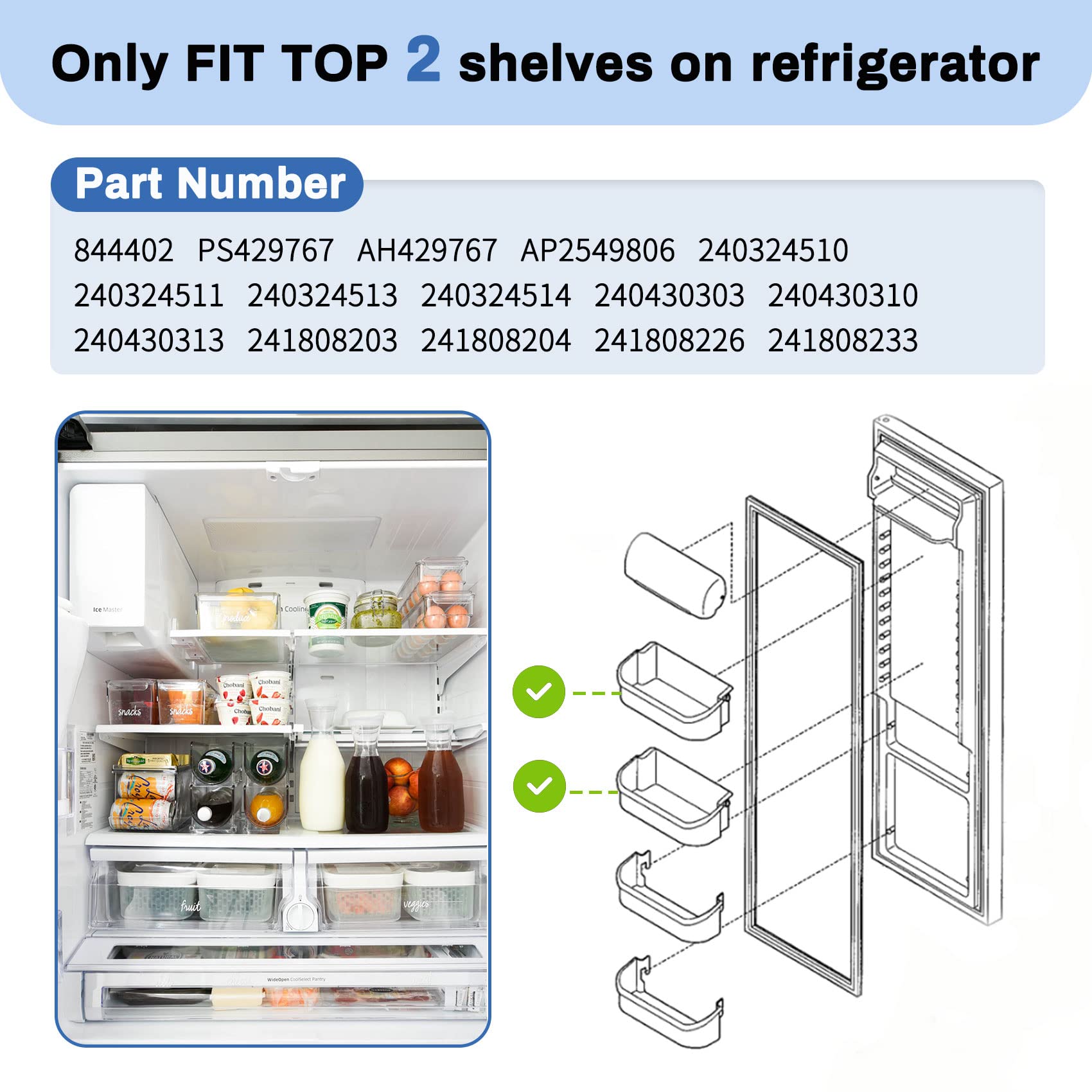 240324502 Refrigerator Door Bin Shelf Replacement, Compatible with frigidaire kenmore electrolux , PS429767, AP2549806 , LFSS2312TF0 , LFSS2312TE0, LFSS2312TP0, DFHS2313MFKA ,Figure 5,6 is Fit Models
