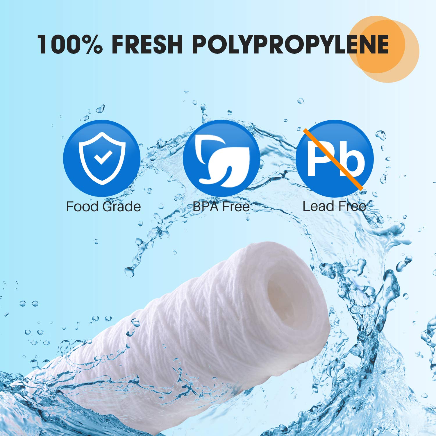 10" x 2.5" Whole House String Wound Sediment & 1 Micron CTO Carbon Water Water Filter Cartridge Replacement for Any 10 inch RO Unit, Countertop Filter System, Culligan P5, Dupont WFPFC8002, 4Combo