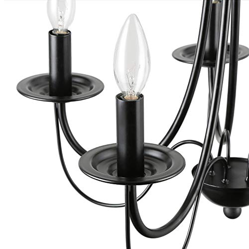 GEPOW Black Farmhouse Chandelier Rustic Pendant Lighting, Small 5-Light Fixture with 2-Layer Arms for Dining Room, Bedroom, Living Room and Foyer