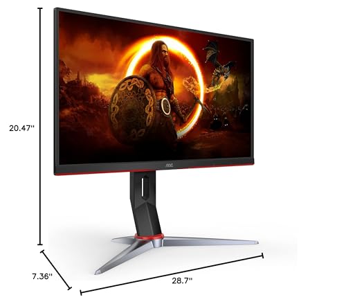 AOC 27G2 27" Frameless Gaming IPS Monitor, FHD 1080P, 1ms 144Hz, NVIDIA G-SYNC Compatible + Adaptive-Sync, Height Adjustable, 3-Year Zero Dead Pixel Guarantee, Black/Red