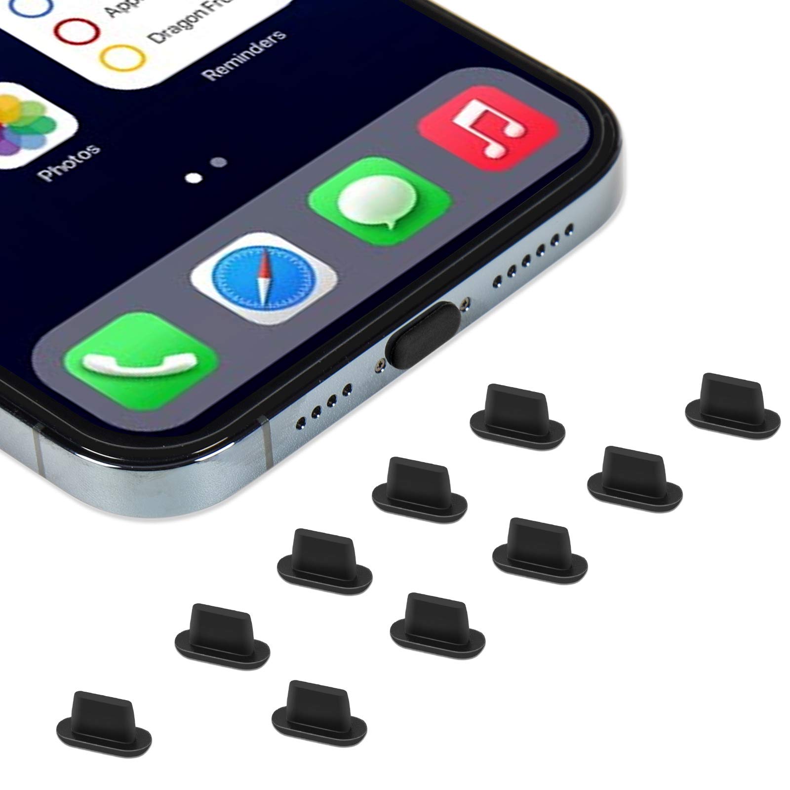CaseBuy 10x Anti Dust Plugs Compatible with iPhone 14, 14 Pro Max, 13, 13 Pro, 12, 12 Pro Max, 11, 11 Pro, X, XS, XR, 8, 7, iPhone Charging Port Dust Cover | Silicone iPhone Dust Plugs, Black