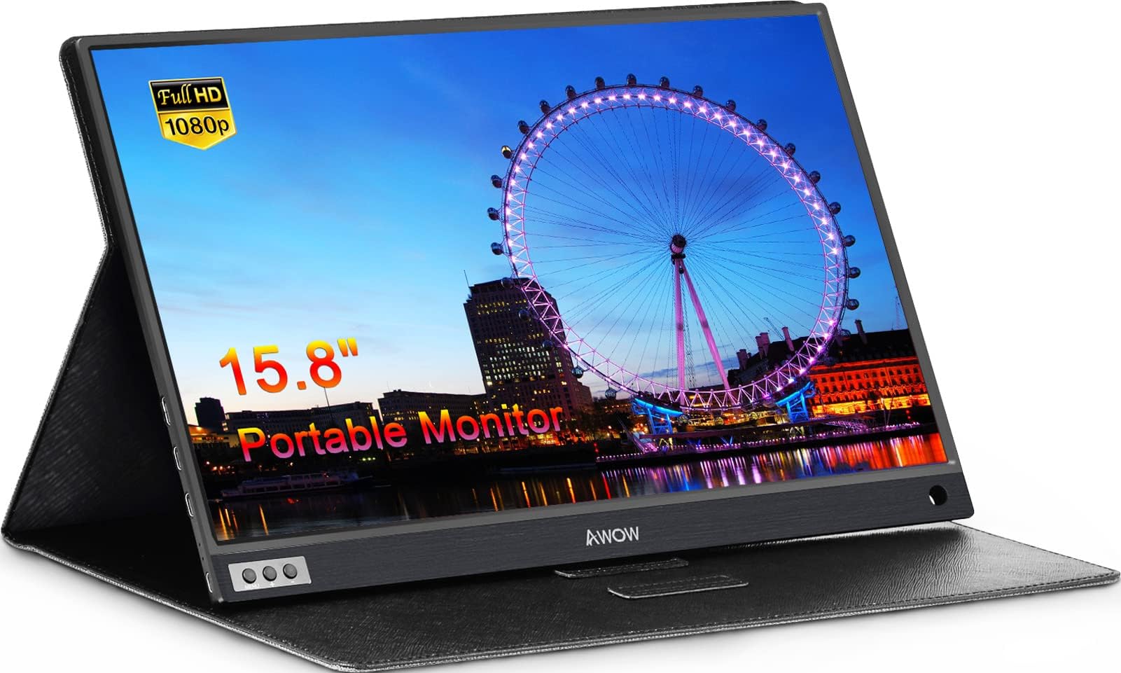 AWOW Portable Monitor, 15.6 Inch FHD 1080P Laptop Monitor USB C HDMI External Screen IPS Gaming Monitor with Speakers & Smart Cover for Laptop PC Phone Mac Xbox PS5/PS4 Switch