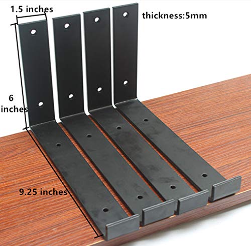 8 Pack - 9.25"L x 6"H x 1.5"W J Lip Shelf Bracket Rustic Industrial Farmhouse Iron Metal Wall Floating Shelf Bracket Metal Shelf Bracket, Industrial Shelf Bracket, Shelf Supports with Screws