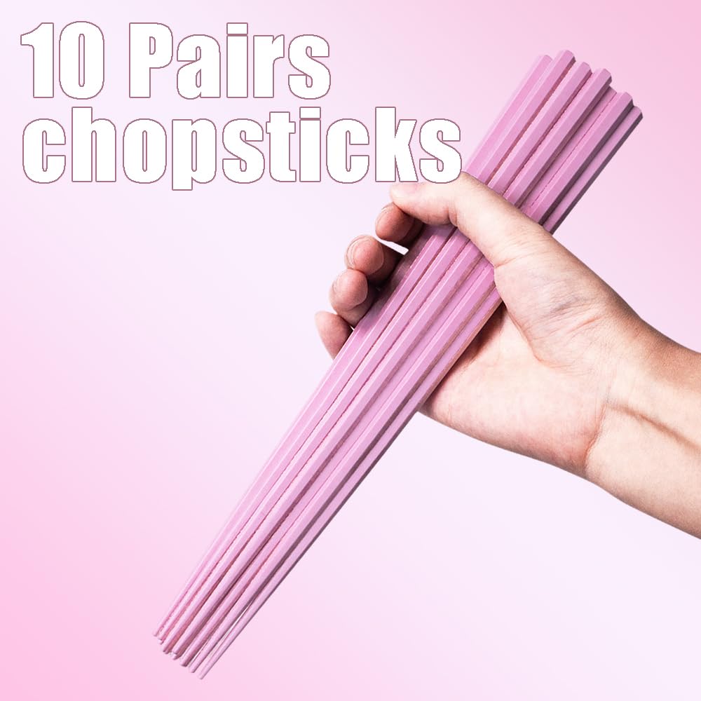 10 Pairs Fiberglass Chopsticks Reusable,Cute Reusable Chopsticks,9 Inch(Pink Chop sticks reusable dishwasher safe)
