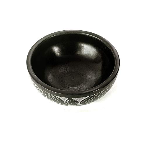 Kaizen Casa Hand Carved Natural Stone Bowl, Smudge Bowl, Stone Bowl, Smudge Pot, White Leaf Carved Design |Size_5β x 2β β Black | Ritual Bowl Display Bowl Jewelry Dish Kitchen Table Decor Gift.