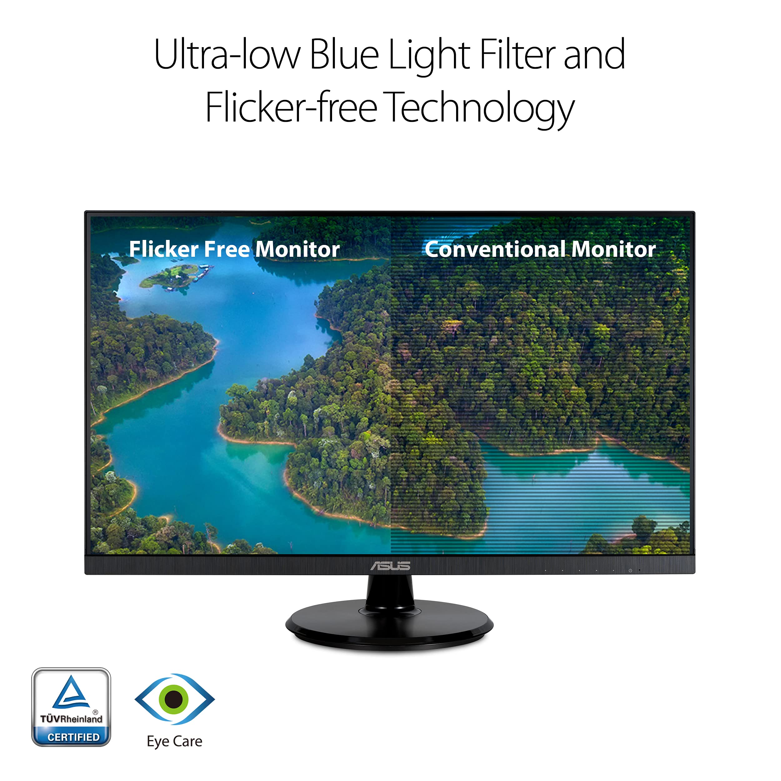 ASUS 27” 1080P Monitor (VA27DQ) - Full HD, IPS, 75Hz, Speakers, Adaptive-sync/FreeSync, Low Blue Light, Flicker Free, VESA Mountable, Frameless, HDMI, VGA, DisplayPort, Tilt Adjustable (Renewed)