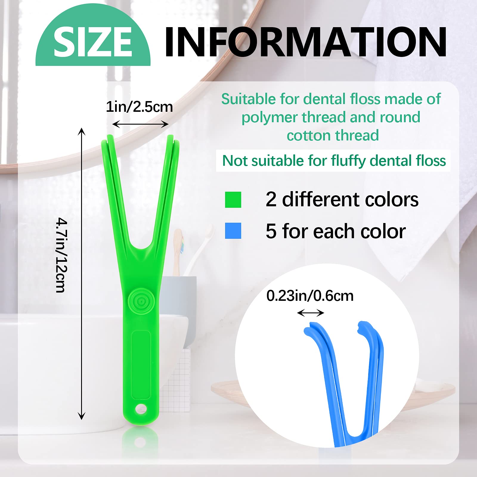 Chengu 10 Pieces Dental Floss Holder Reusable Flosser Reusable Floss Handle Holder Flossmate Handle for Oral Clearing (Blue, Green)