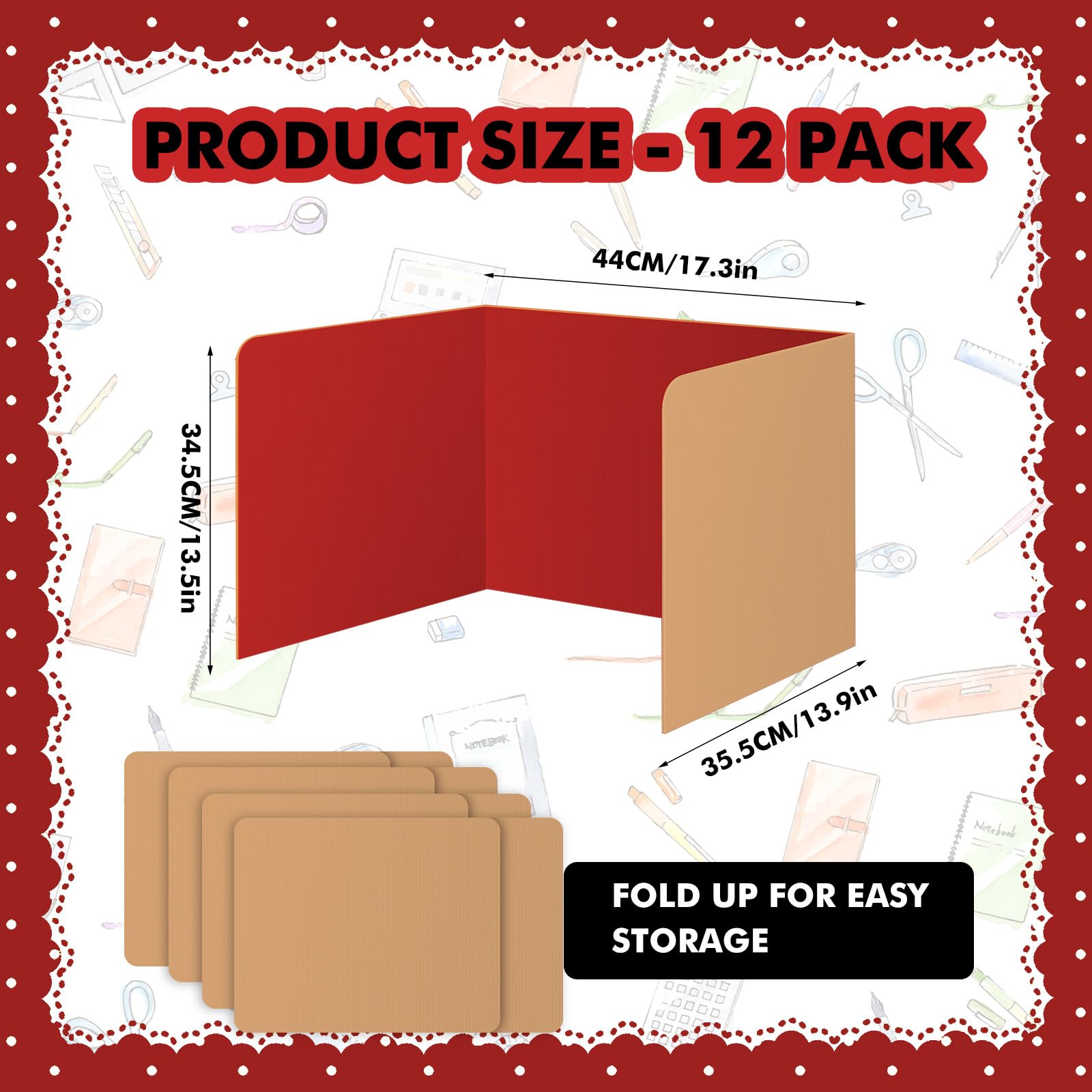 12 Pcs Privacy Folders for Students Red Desk Dividers Classroom Test Dividers Desks Privacy Panel Partitions Trifold Desk Dividers for School