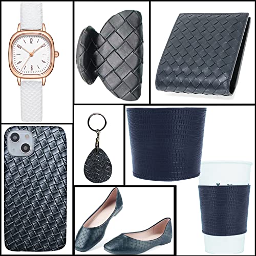 10Pcs/Set Black White Series Woven Texture Embossed Faux Leather Sheets, 7.78 x12.6" Braided Embossed Textured and Lattice Striped Fabrics, for Making Earrings, Handbag, Hair Bows and DIY Crafts