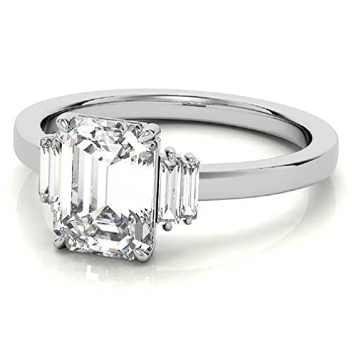 10K Solid White Gold Handmade Engagement Ring, 3 CT Emerald Cut Moissanite Diamond Solitaire Wedding/Bridal Ring for Women/Her, Minimalist Ring Anniversary Ring Gifts (6.5)
