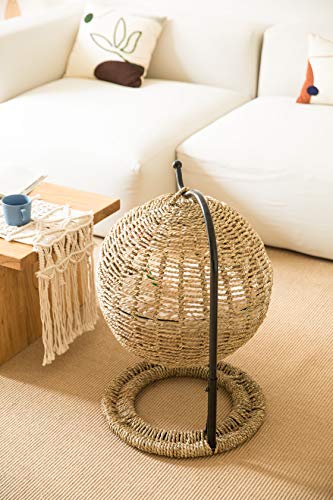 YoSpot Hand Made Wicker Cat Bed Basket Swinging Pet House Nest for Small Dog Cat with Cushion