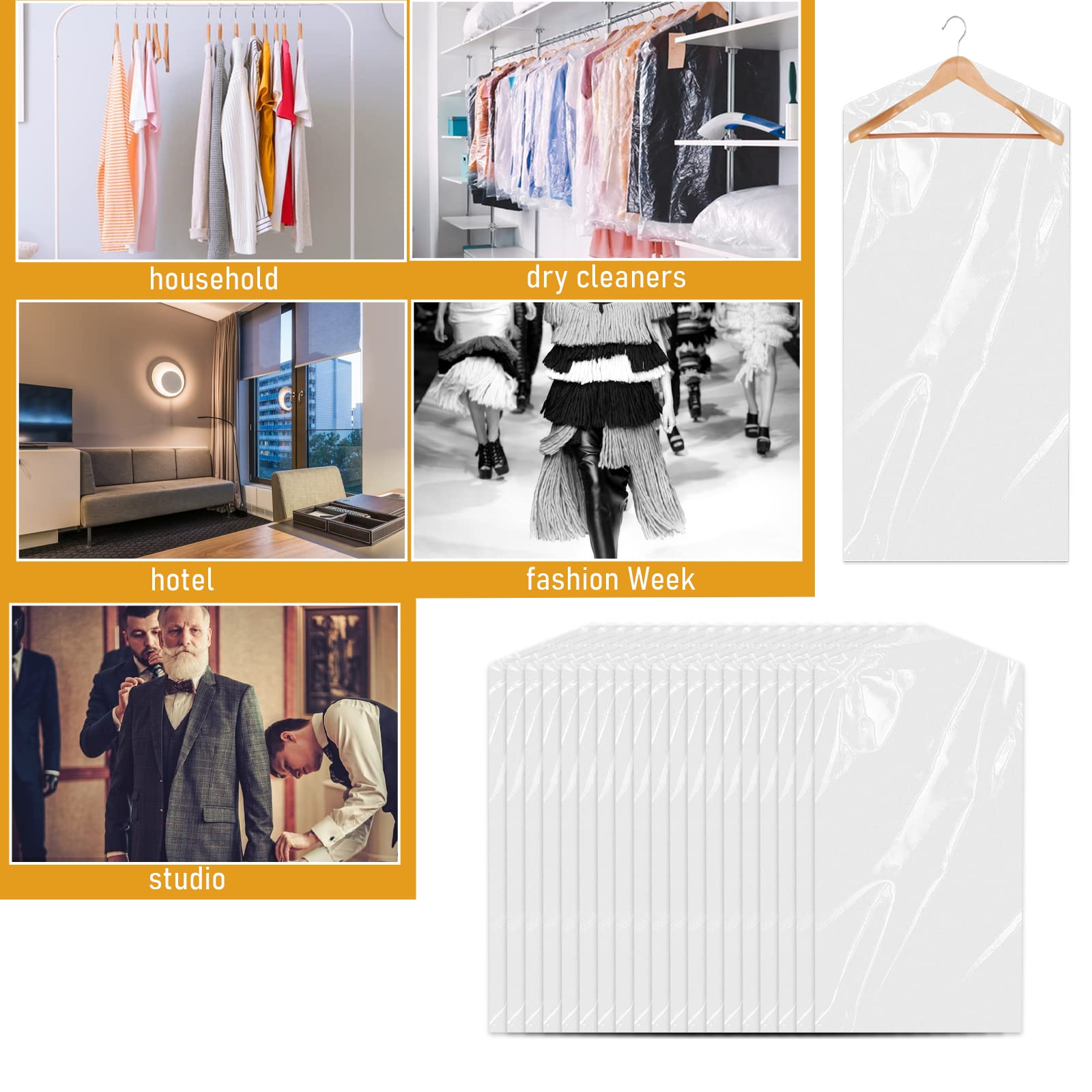 12 Pack Plastic Dry Cleaner Bags 60x150 cm Hanging Clothing Covers Clear Garment Bags Hanging Dust-proof Clothing Protector Covers for Dry Cleaner Home Storage Travel