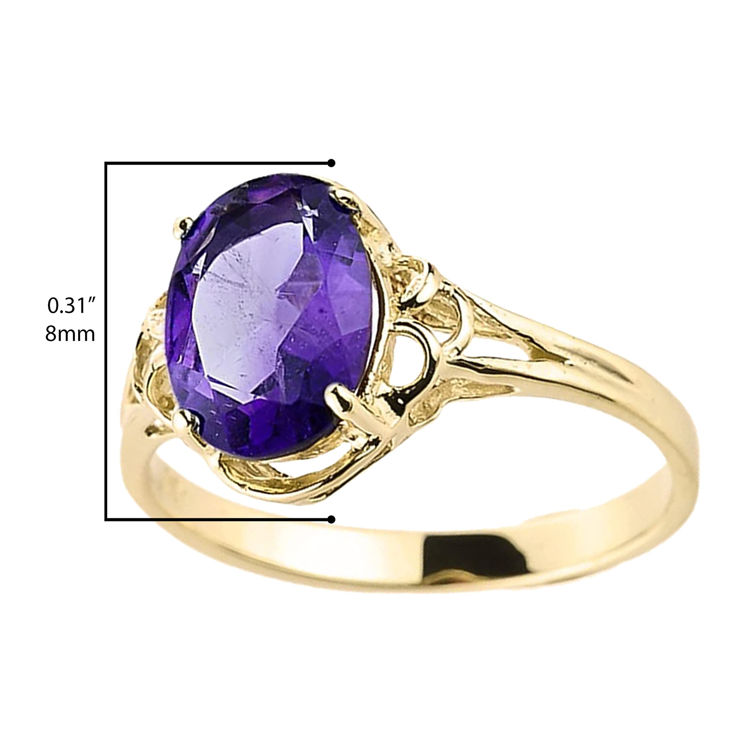 10k Yellow Gold February Birthstone Genuine Oval Amethyst Gemstone Solitaire Ring - Size 6