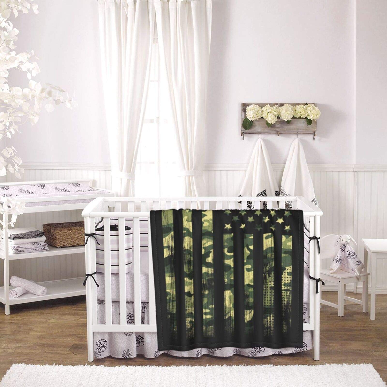 American Flag with Green Camo Baby Blanket Super Soft Microfiber Swaddling Blankets Wrap for Boys and Girls