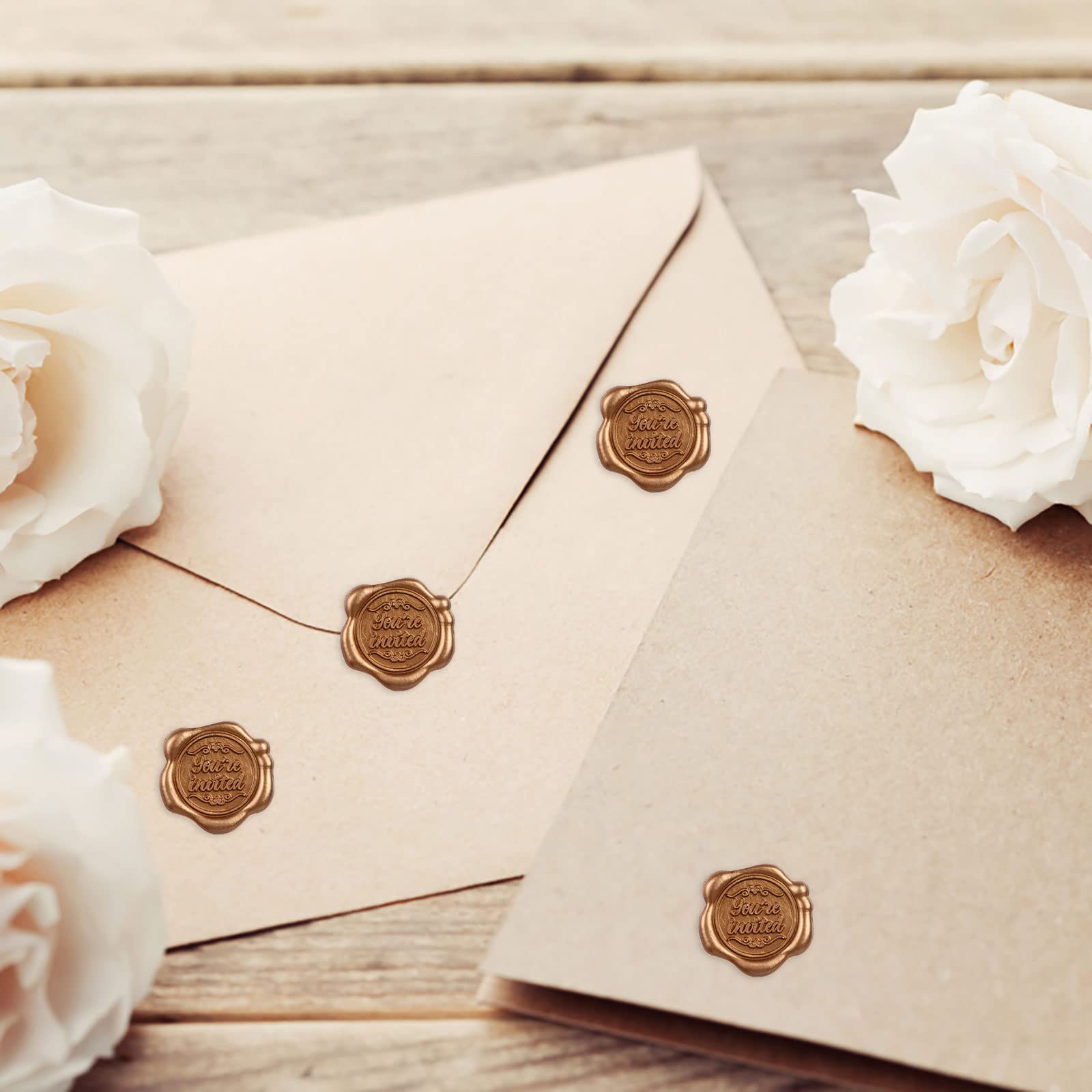 100 Pack You're Invited Wax Seal Stickers Invitation Envelope Seals Bronze Envelope Seal Stickers Rustic Wax Stamp Seal Self Adhesive Wedding Wax Seal for Birthday Christmas Party Supply