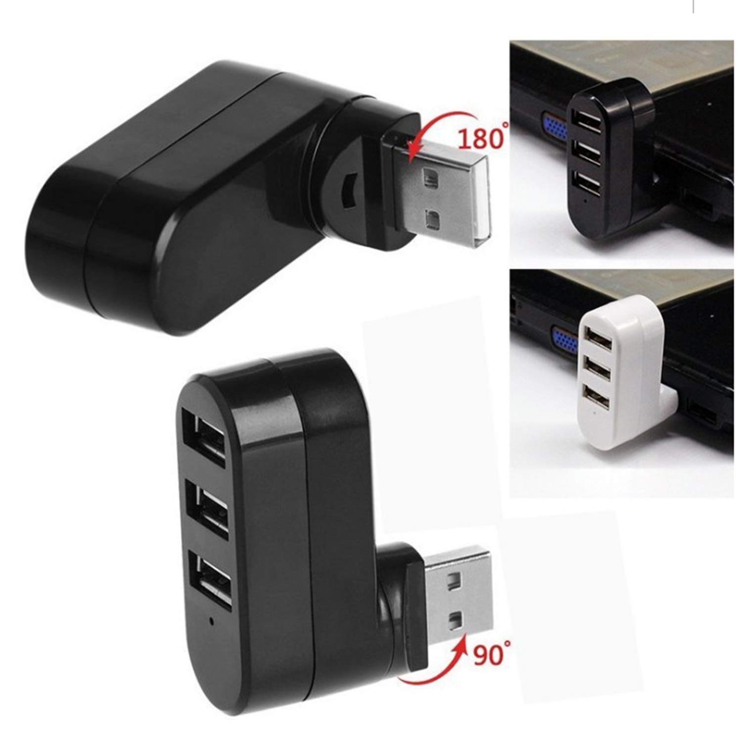 AYECEHI USB Port Splitter, USB 3 Port Compact Portable Rotatable HUB, USB Hub Dock [90°/180° Degree Rotatable] for PC Laptop Notebook and More - Black
