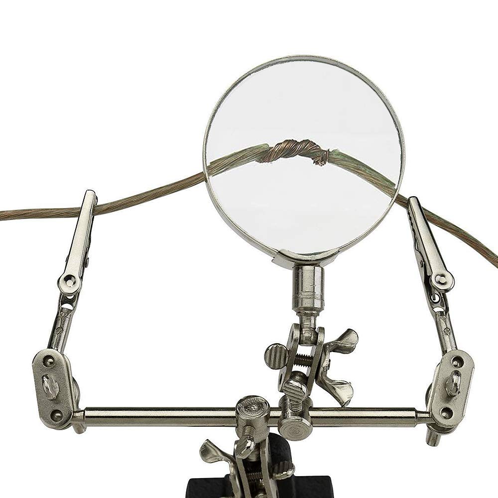 AORAEM Helping Hands Magnifier with Dual Adjustable Alligator Clips in 2.5x Magnifying Glass Soldering Station for Crafting, Hobby, Micro Objects (Not Include Battery)