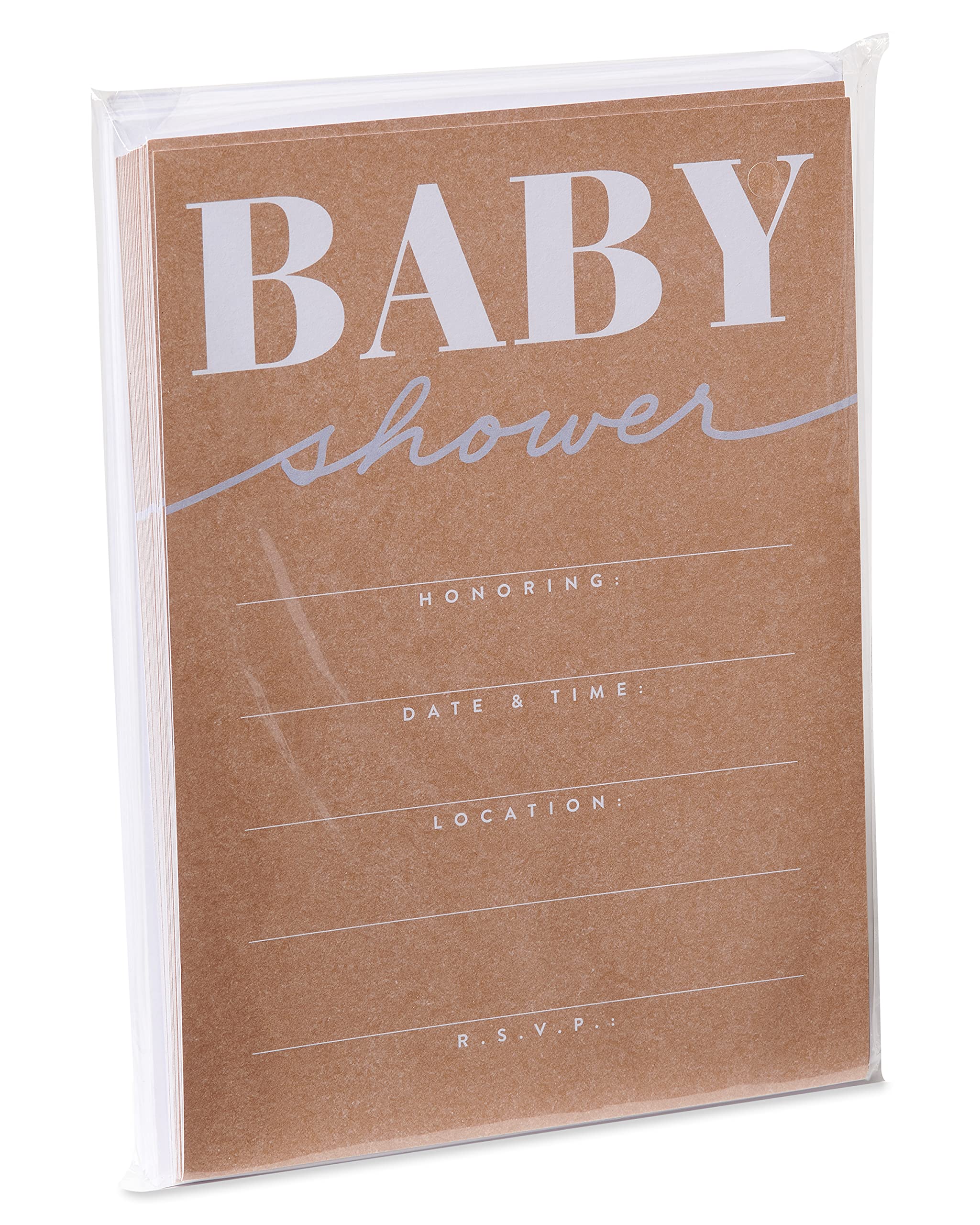 American Greetings Baby Shower Invitations with Envelopes, Kraft Style (25-Count)