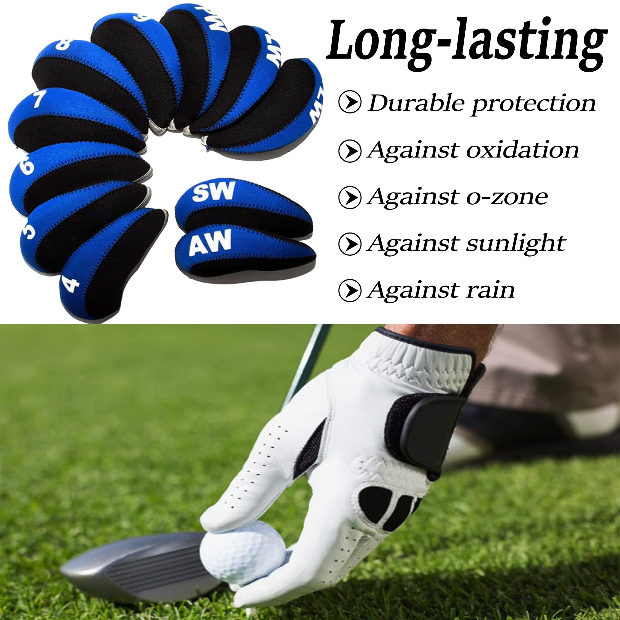 10pcs/Set Golf Iron Head Covers with Number Tag Pack of 10 Black/Blue for Taylormade, Callaway, Ping, Mizuno,Cobra
