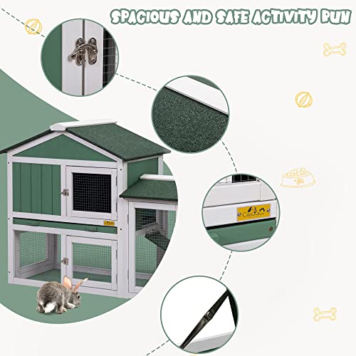 2-Tier Wood Rabbit Hutch Guinea Pig Coop Bunny Cage Chicken Coop for Small Animals with Weatherproof Wooden Bunny Run Cage w/Ample Activity Areas