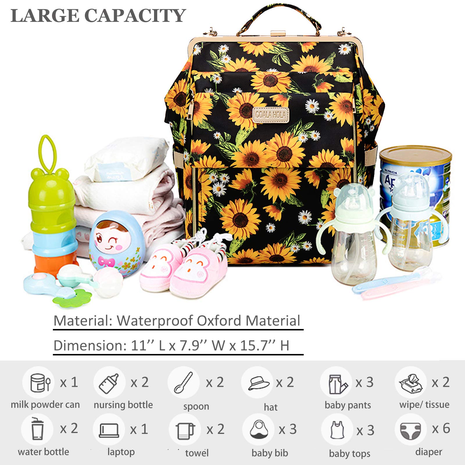COALA HOLA Baby Diaper Backpack with Changing Pad, Multi-function Baby Bag, Waterproof Diaper Bags