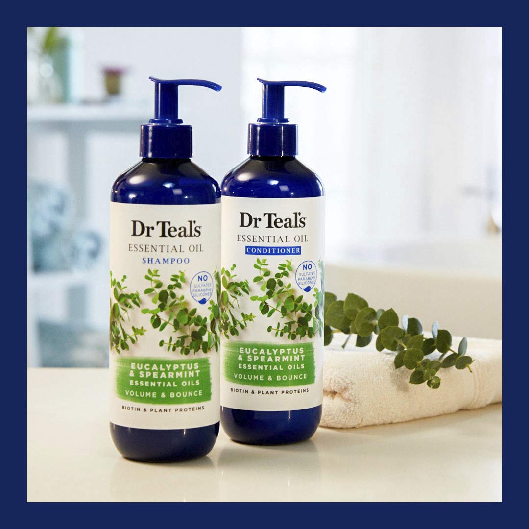 Dr Teal's Spearmint Volume & Bounce Essential Oil Shampoo, Sulfate Free, Eucalyptus, 16 Fl Oz